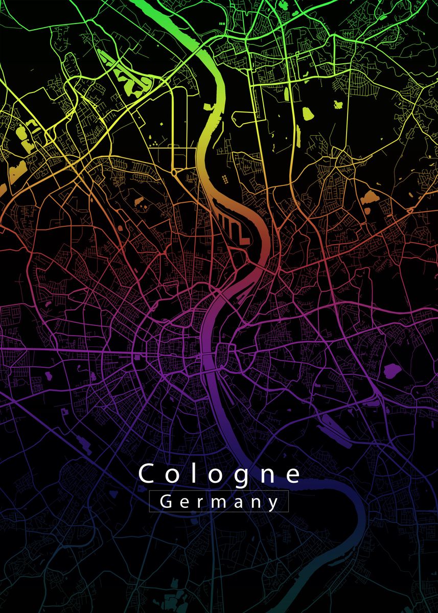 'Cologne City Map' Poster, picture, metal print, paint by Mapique ...