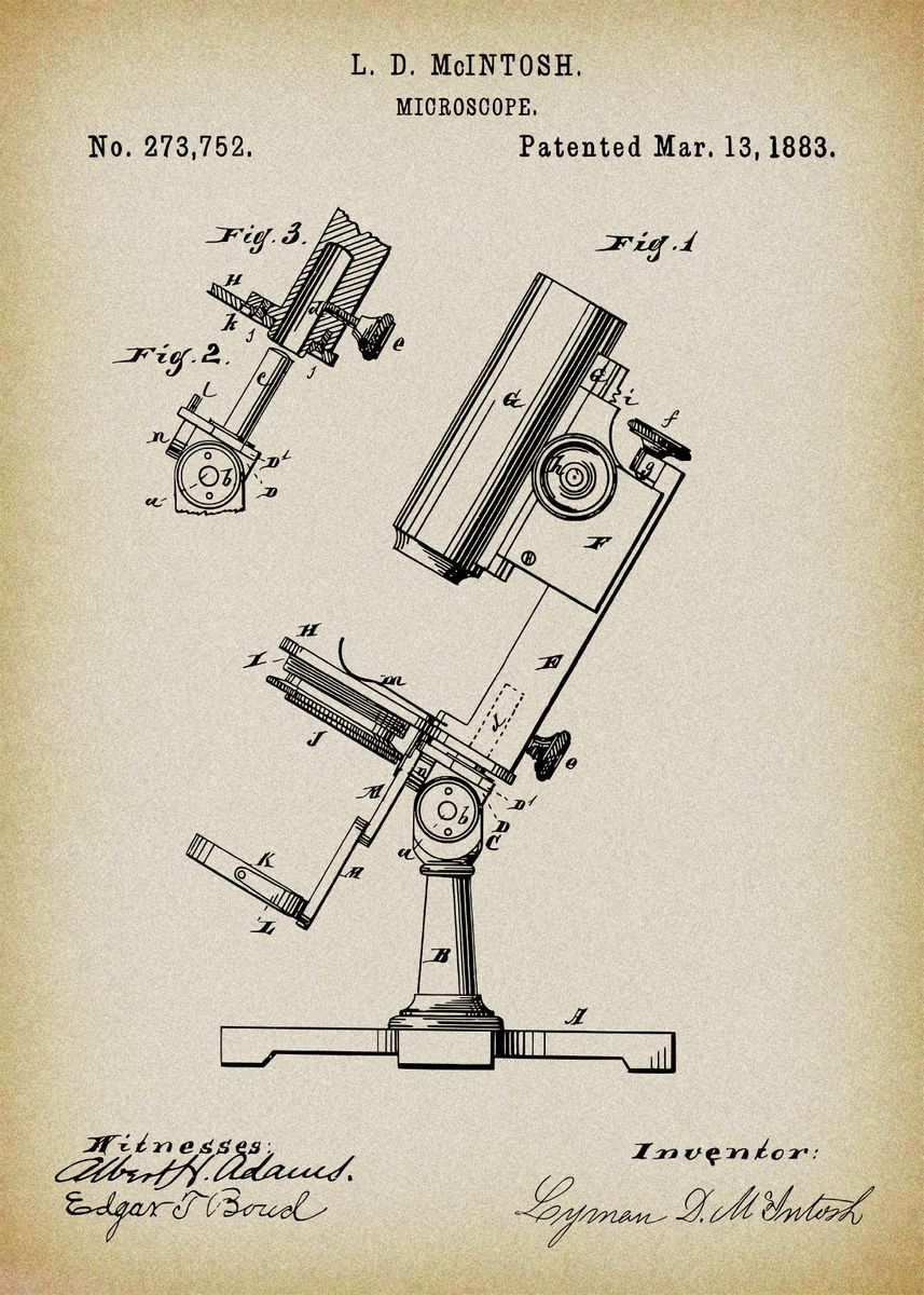 'Microscope Patent' Poster, picture, metal print, paint by Sam Kal ...