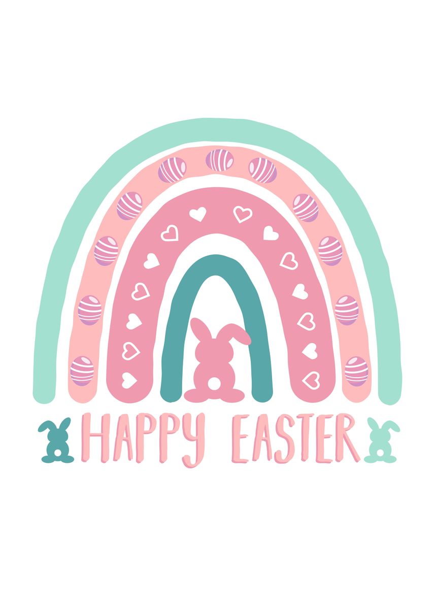 'Boho Rainbow Happy Easter' Poster, picture, metal print, paint by Phil ...