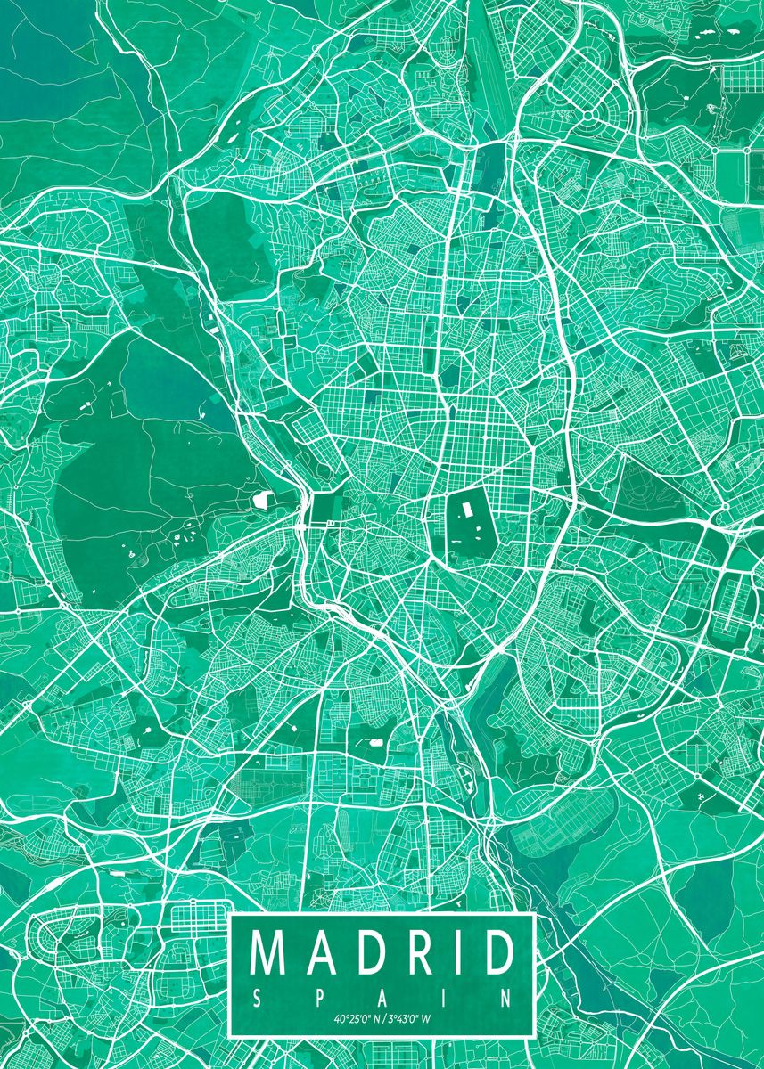 'Madrid City Map Watercolor' Poster, picture, metal print, paint by ...