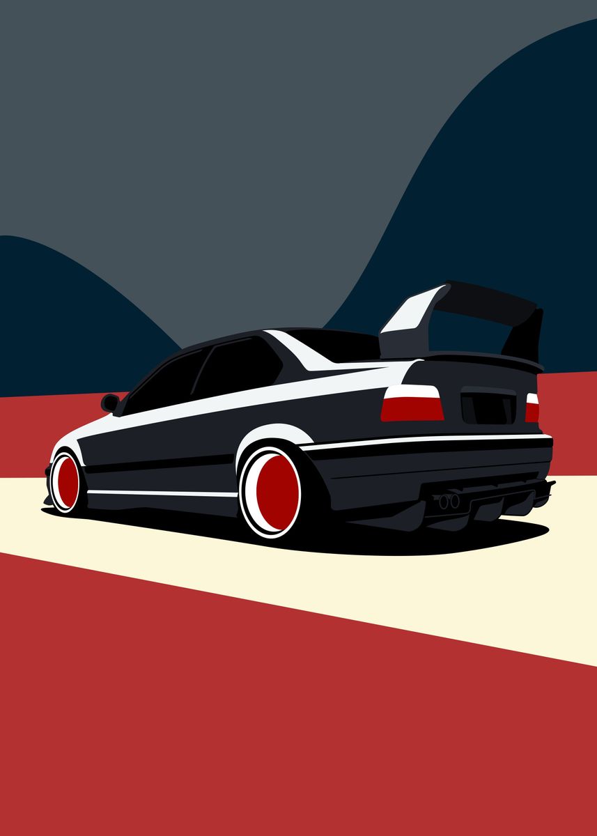 'E36 Bimmer Minimalist cars' Poster, picture, metal print, paint by ...