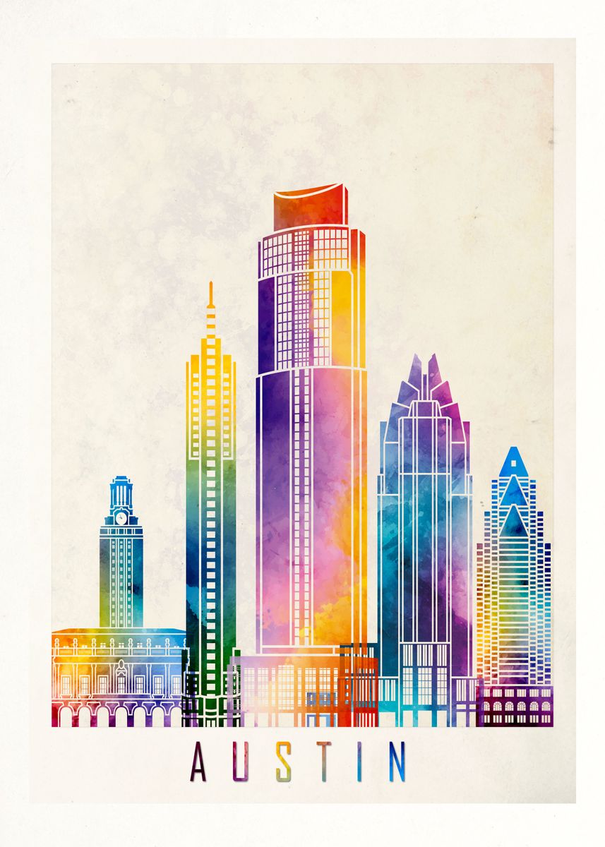 'Austin skyline' Poster by Cristina Romero | Displate