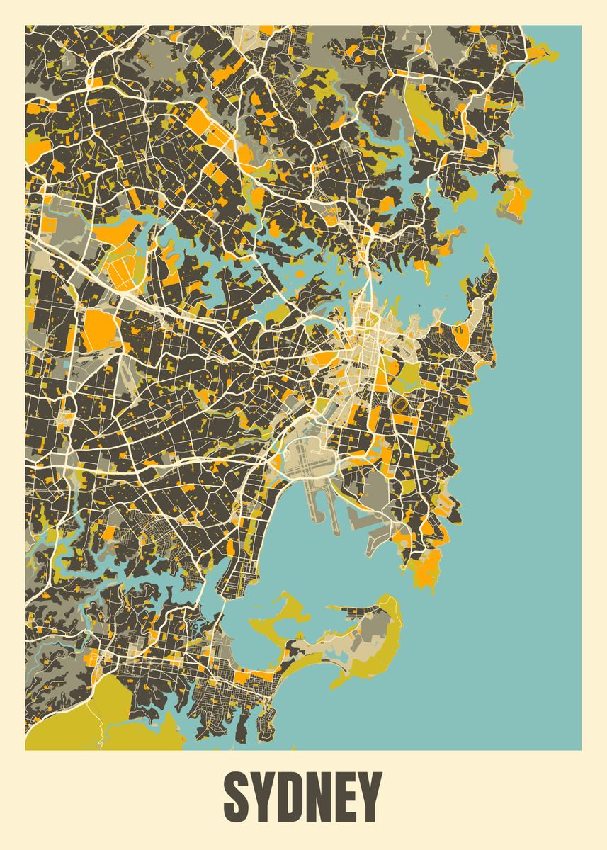 'Map of Sydney' Poster, picture, metal print, paint by Sam Kal | Displate
