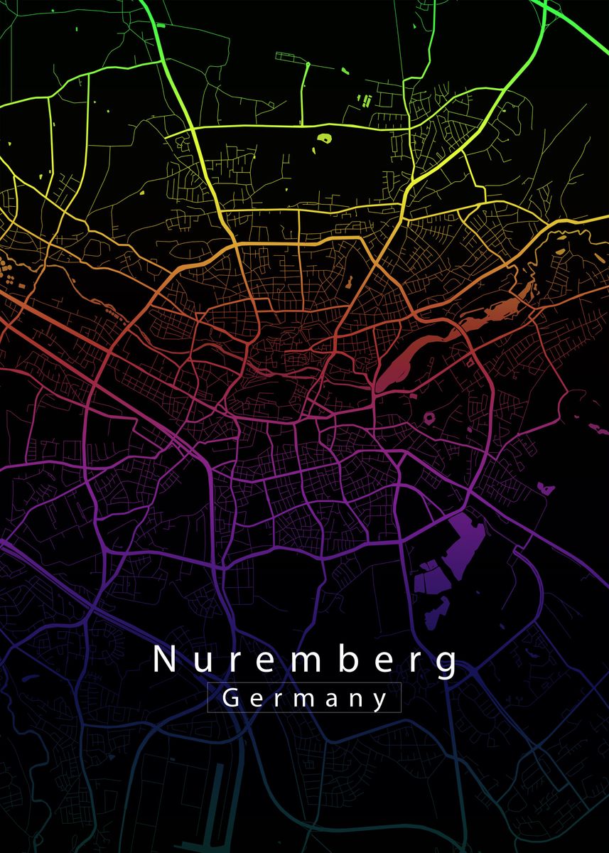 'Nuremberg City Map' Poster, picture, metal print, paint by Mapique ...