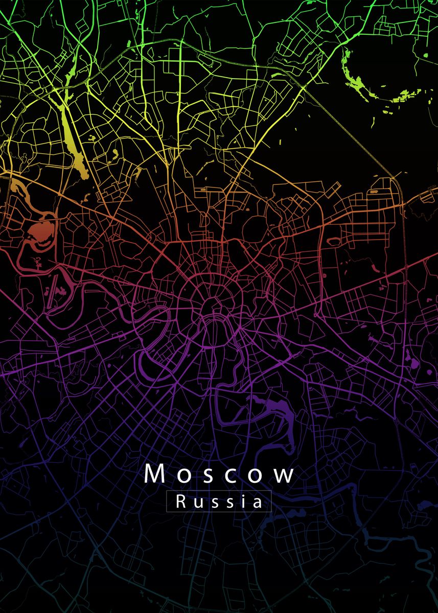 'Moscow City Map' Poster, picture, metal print, paint by Mapique | Displate