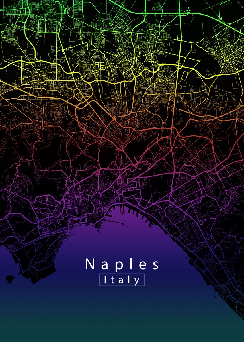 'Naples City Map' Poster, picture, metal print, paint by Mapique | Displate