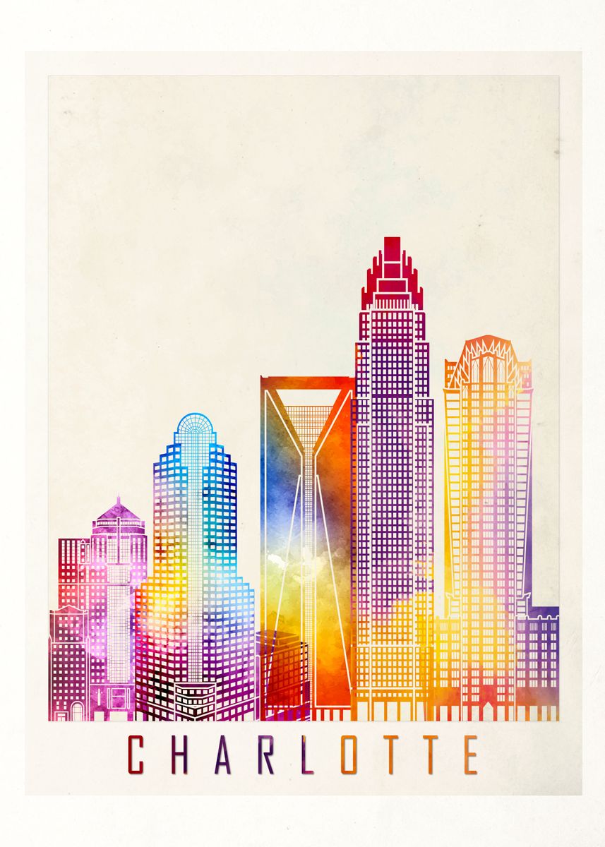 'Charlotte skyline' Poster by Cristina Romero | Displate