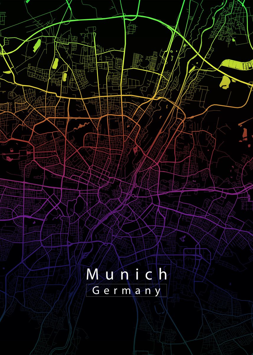 'Munich City Map' Poster, picture, metal print, paint by Mapique | Displate