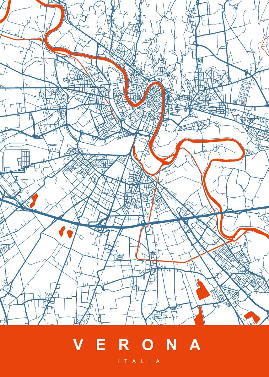 'VERONA ITALY' Poster, picture, metal print, paint by UrbanMaps | Displate