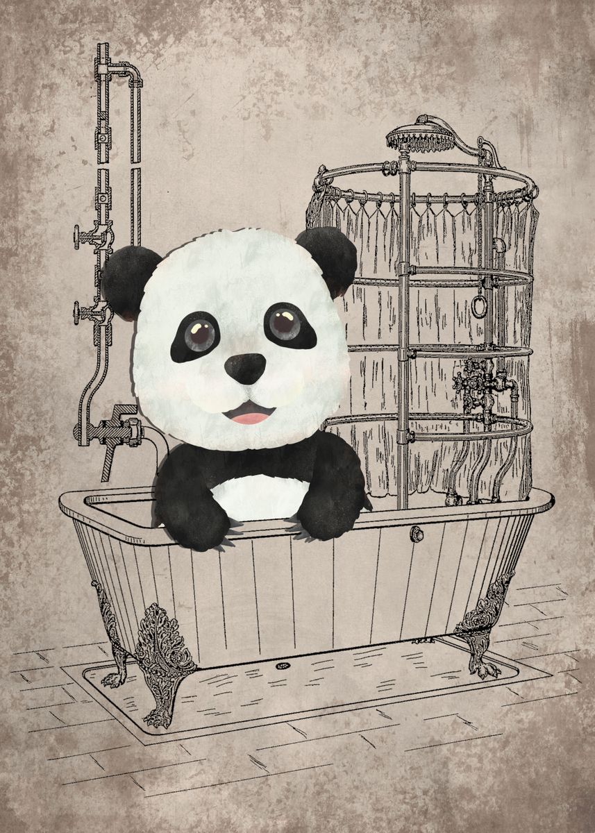 'Funny Panda Bathtub' Poster, picture, metal print, paint by XandYart ...