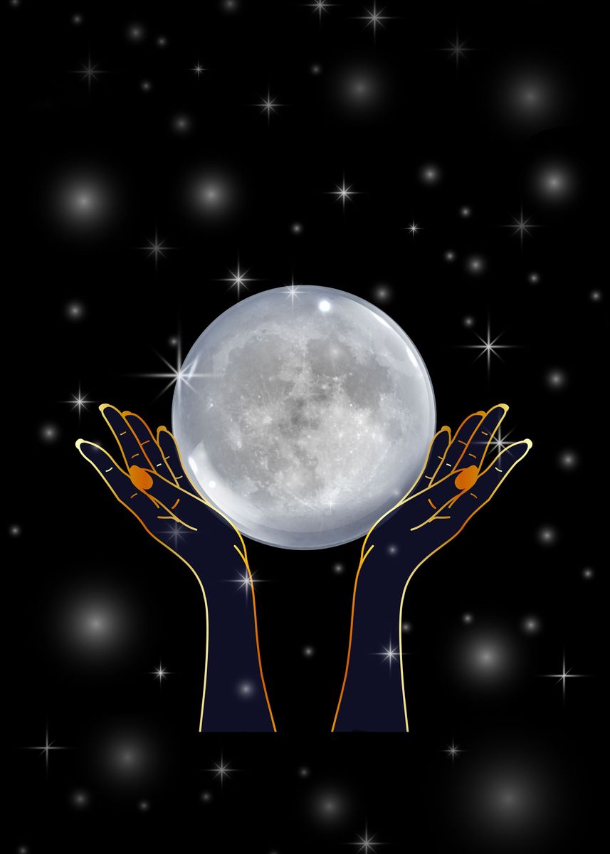 'Womans hands holding moon' Poster by Shawlin I | Displate