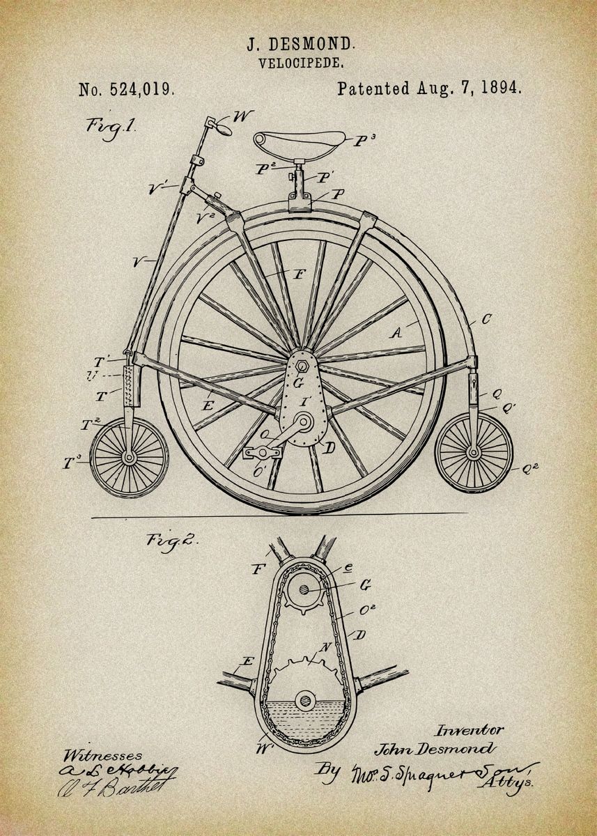 'Velocipede Patent' Poster, picture, metal print, paint by Sam Kal ...