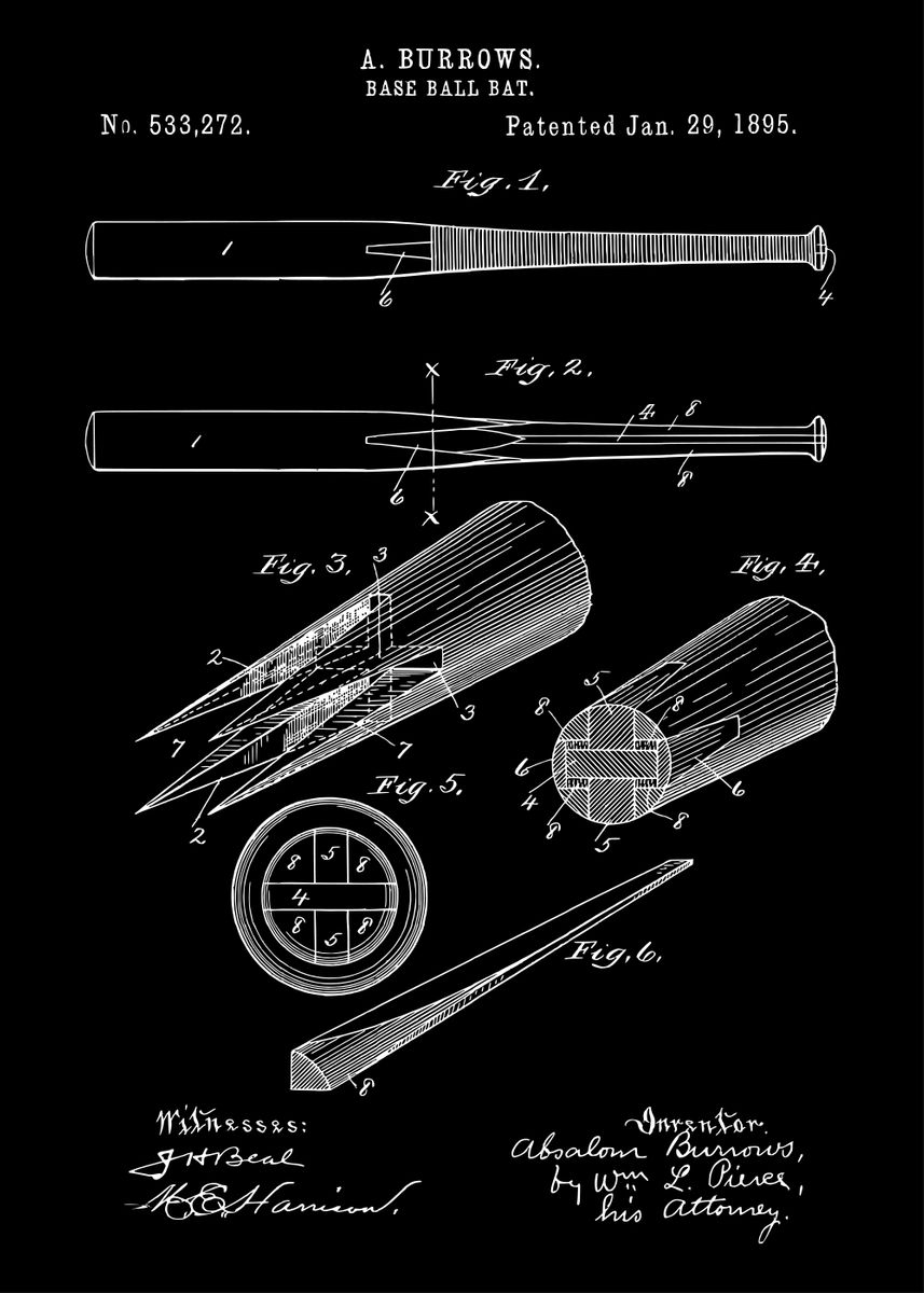 'Baseball Bat Patent' Poster, picture, metal print, paint by Sam Kal ...