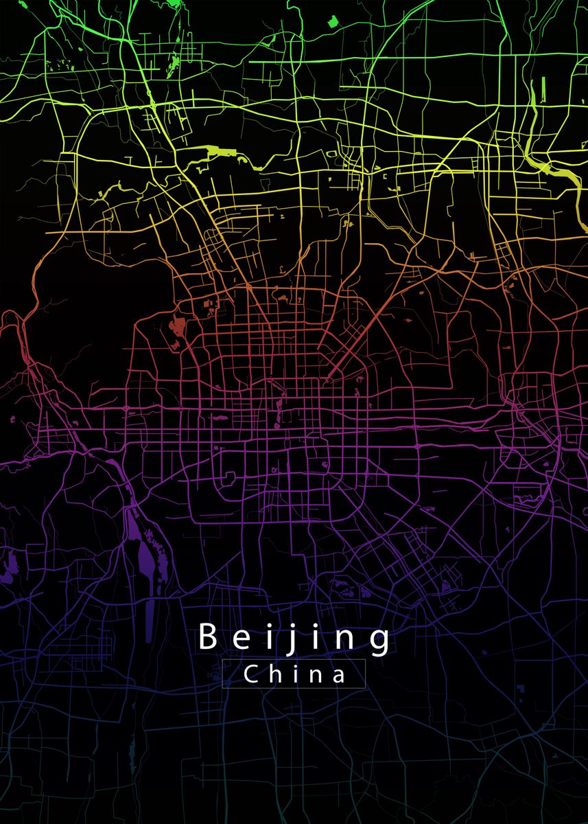 'Beijing City Map' Poster, picture, metal print, paint by Robin ...
