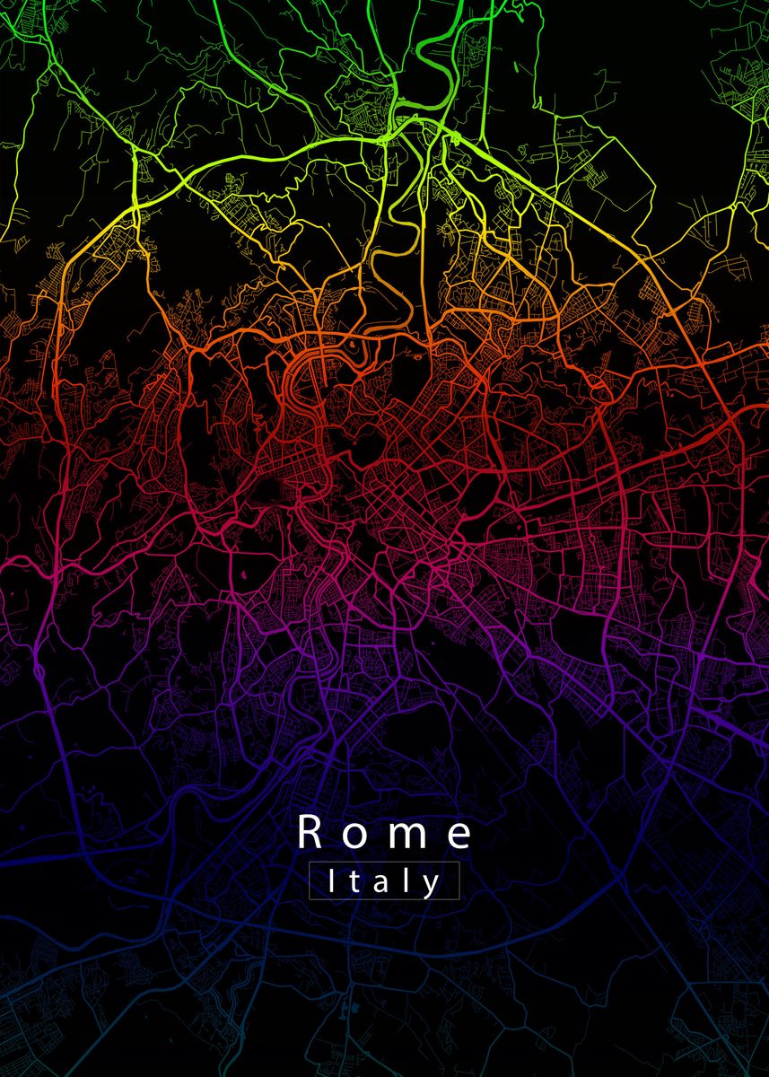 'Rome City Map' Poster, picture, metal print, paint by Mapique | Displate