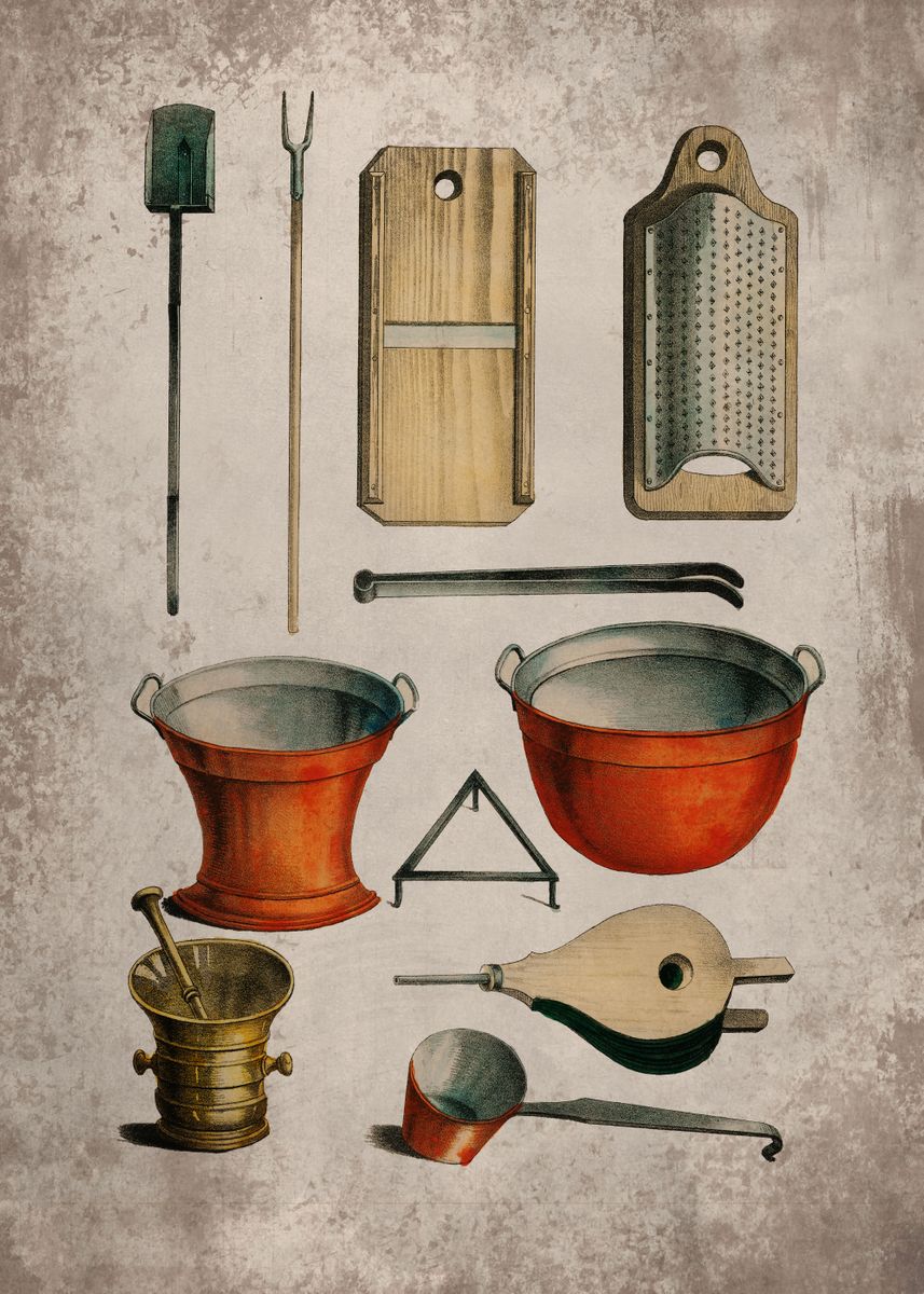 'Vintage Kitchen Utensils' Poster, picture, metal print, paint by ...
