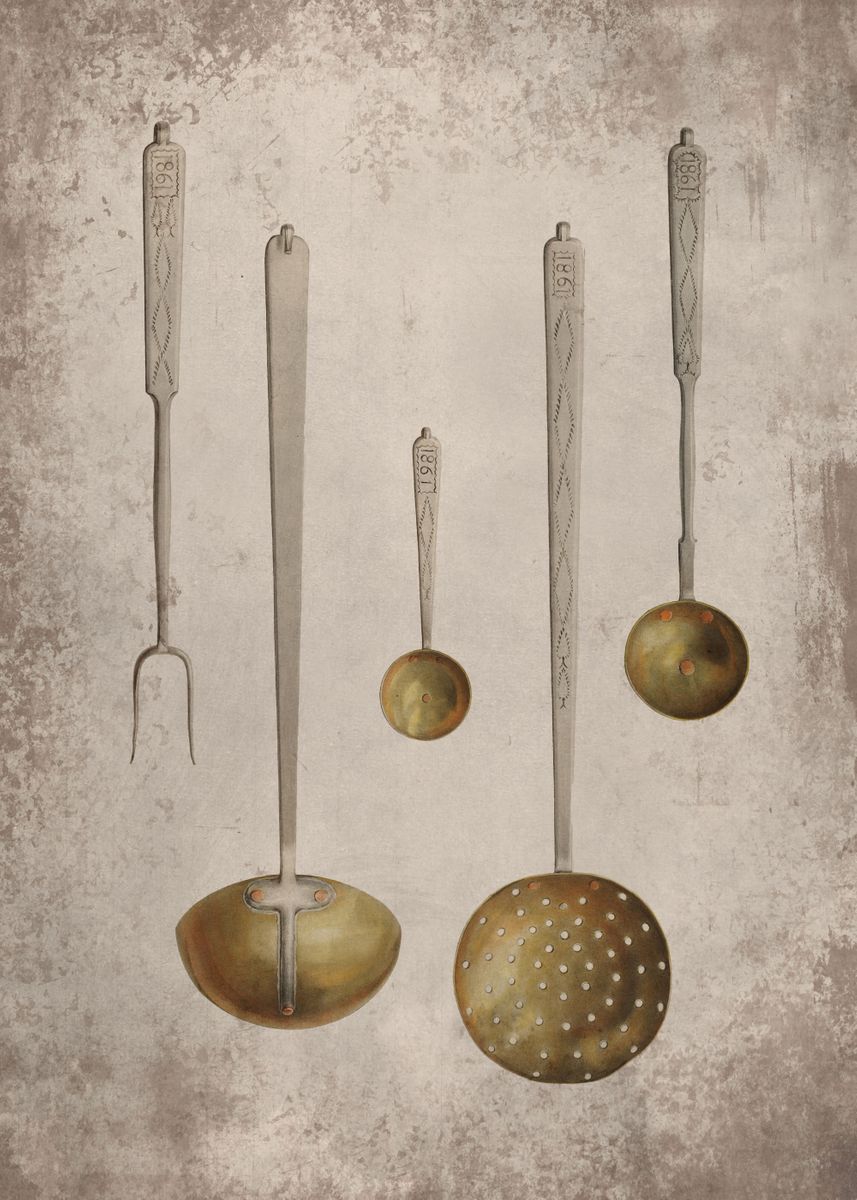 'Kitchen Utensils 2' Poster, picture, metal print, paint by XandYart ...
