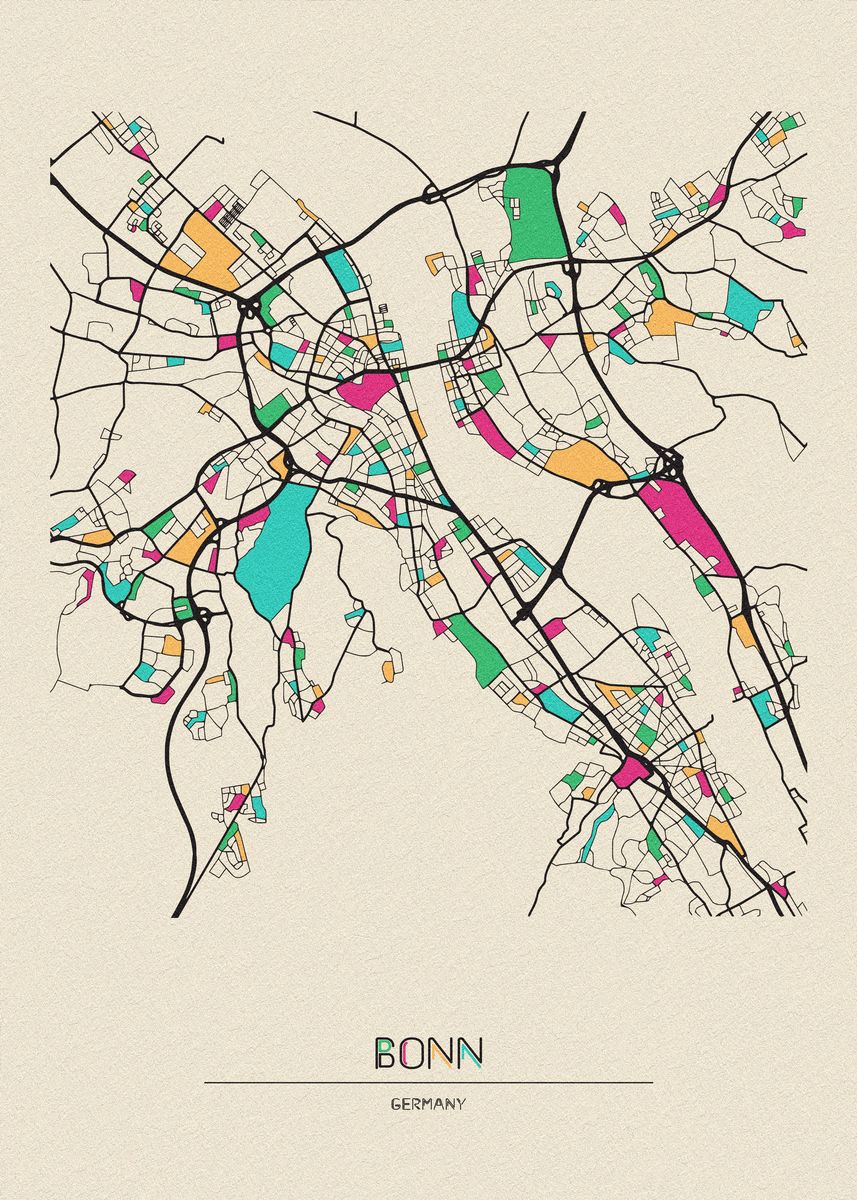 'Bonn Map' Poster, picture, metal print, paint by Deniz A. | Displate