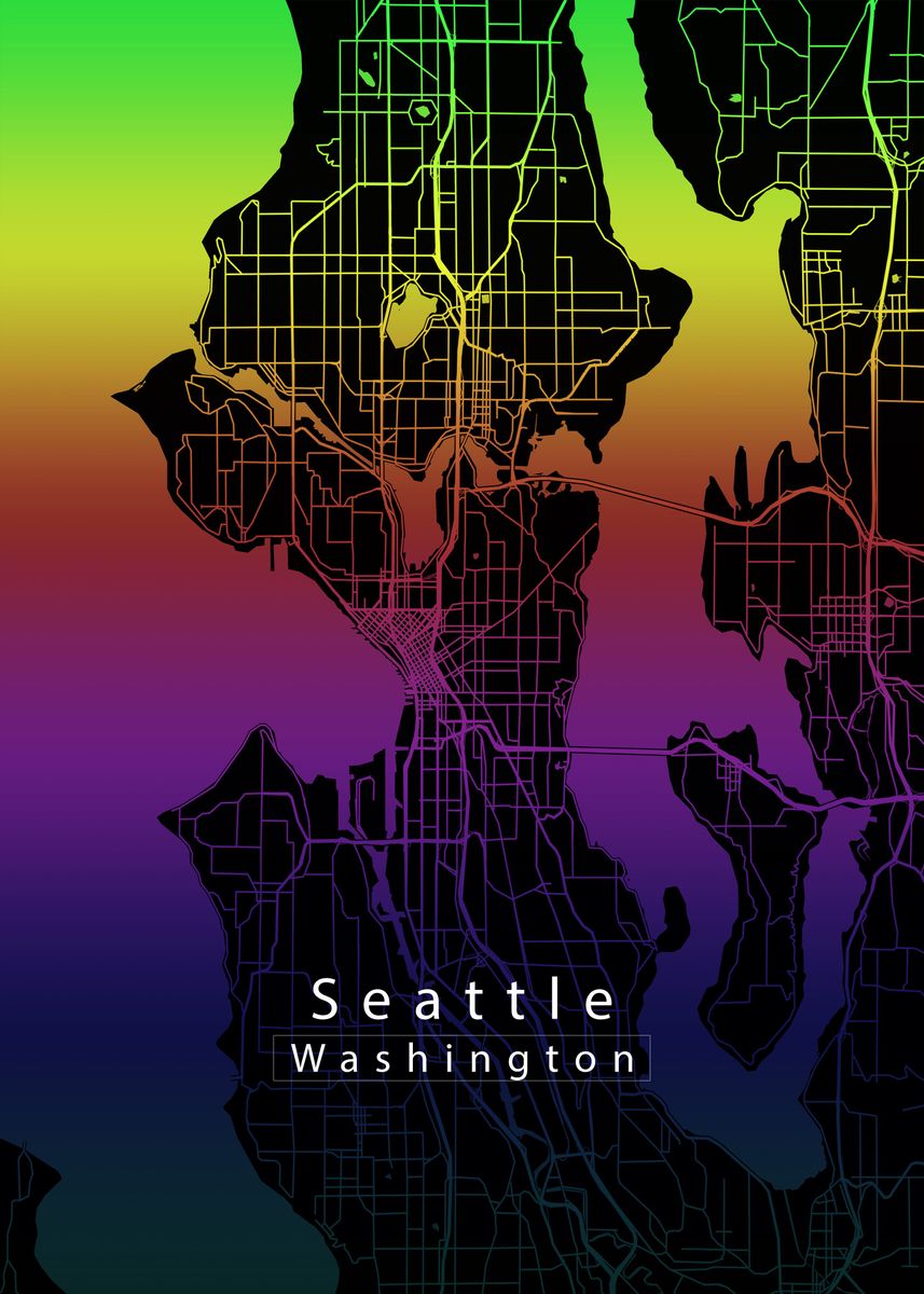 'Seattle City Map' Poster, picture, metal print, paint by Mapique ...