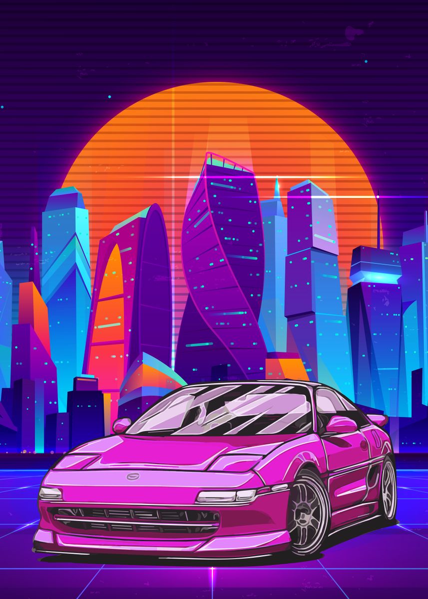 'Mazda RX 7 Neon Light' Poster, picture, metal print, paint by ...