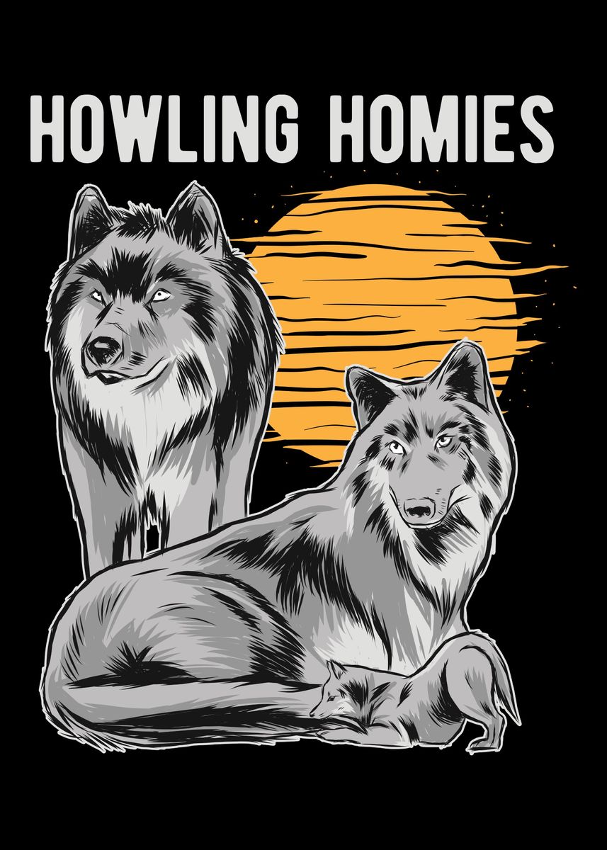 'Wolf Wolves' Poster, picture, metal print, paint by BobbyBubble | Displate