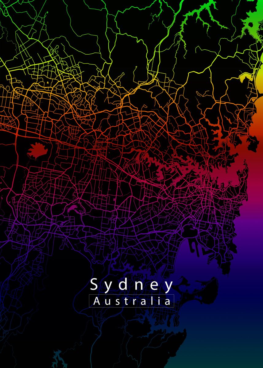 'Sydney City Map' Poster, picture, metal print, paint by Mapique | Displate