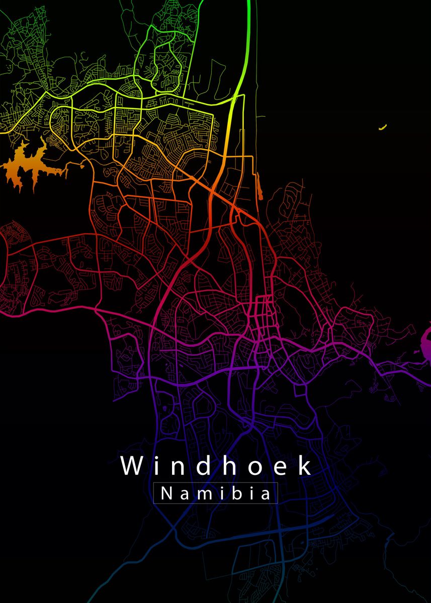 'Windhoek City Map' Poster, picture, metal print, paint by Mapique ...
