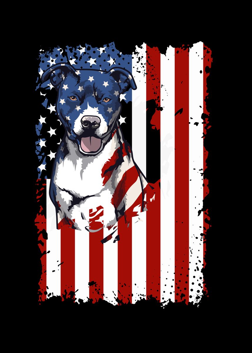 'American Flag Pit bull' Poster, picture, metal print, paint by Lukes ...