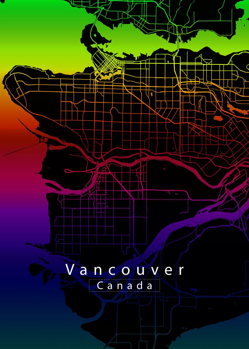 'Vancouver City Map' Poster, picture, metal print, paint by Mapique ...