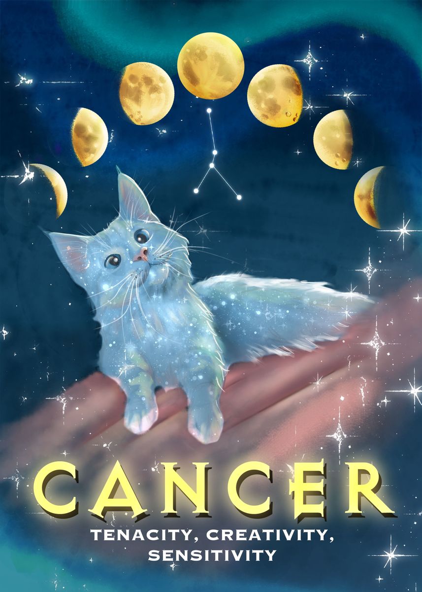 'Cosmic Zodiac Cat Cancer' Poster, picture, metal print, paint by Lisa ...