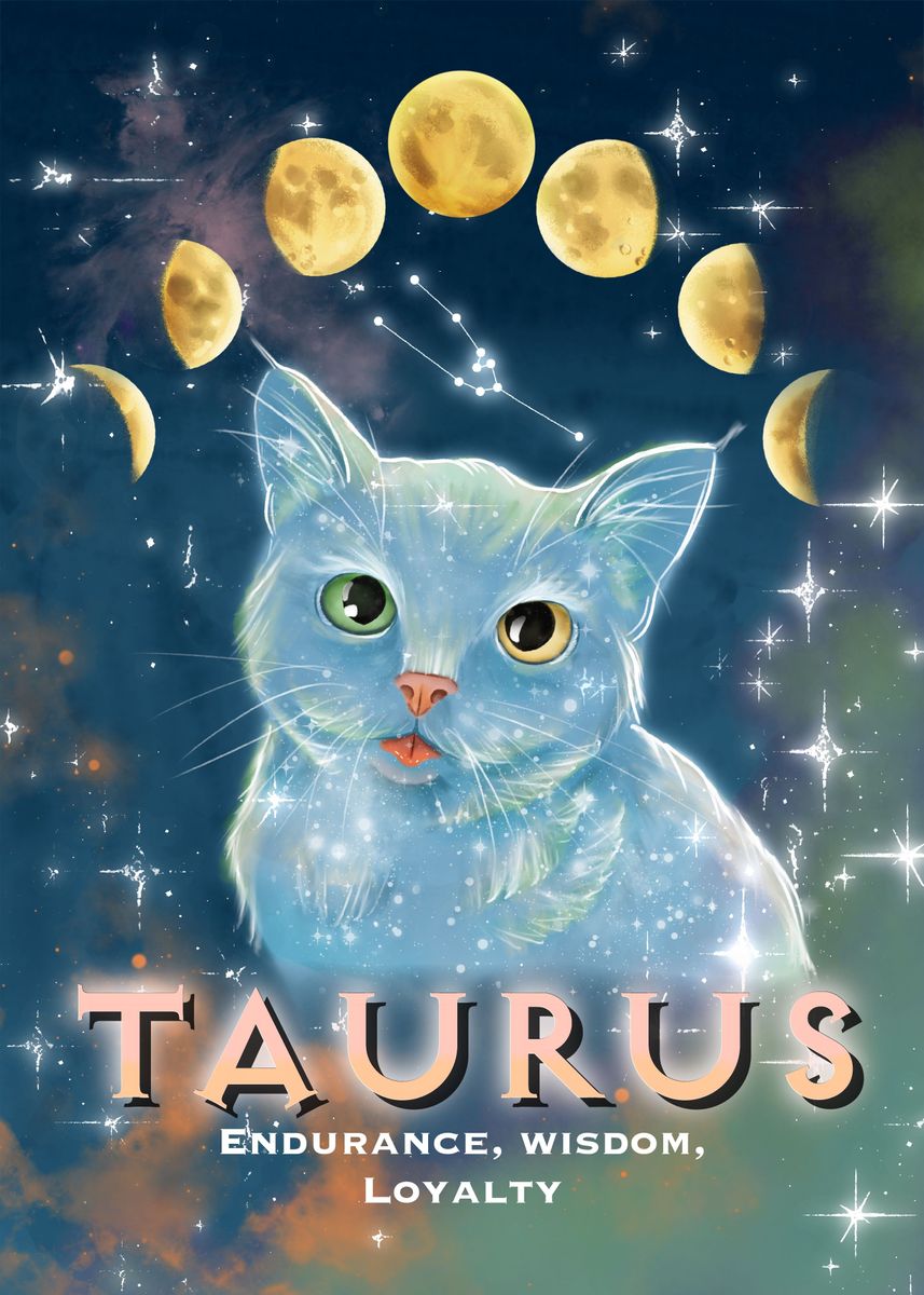 'Cosmic Taurus Cat' Poster, picture, metal print, paint by Lisa Shim ...