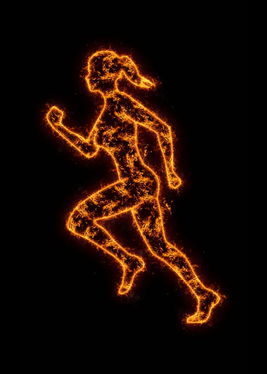'Female Runner Fire Design' Poster, picture, metal print, paint by ...
