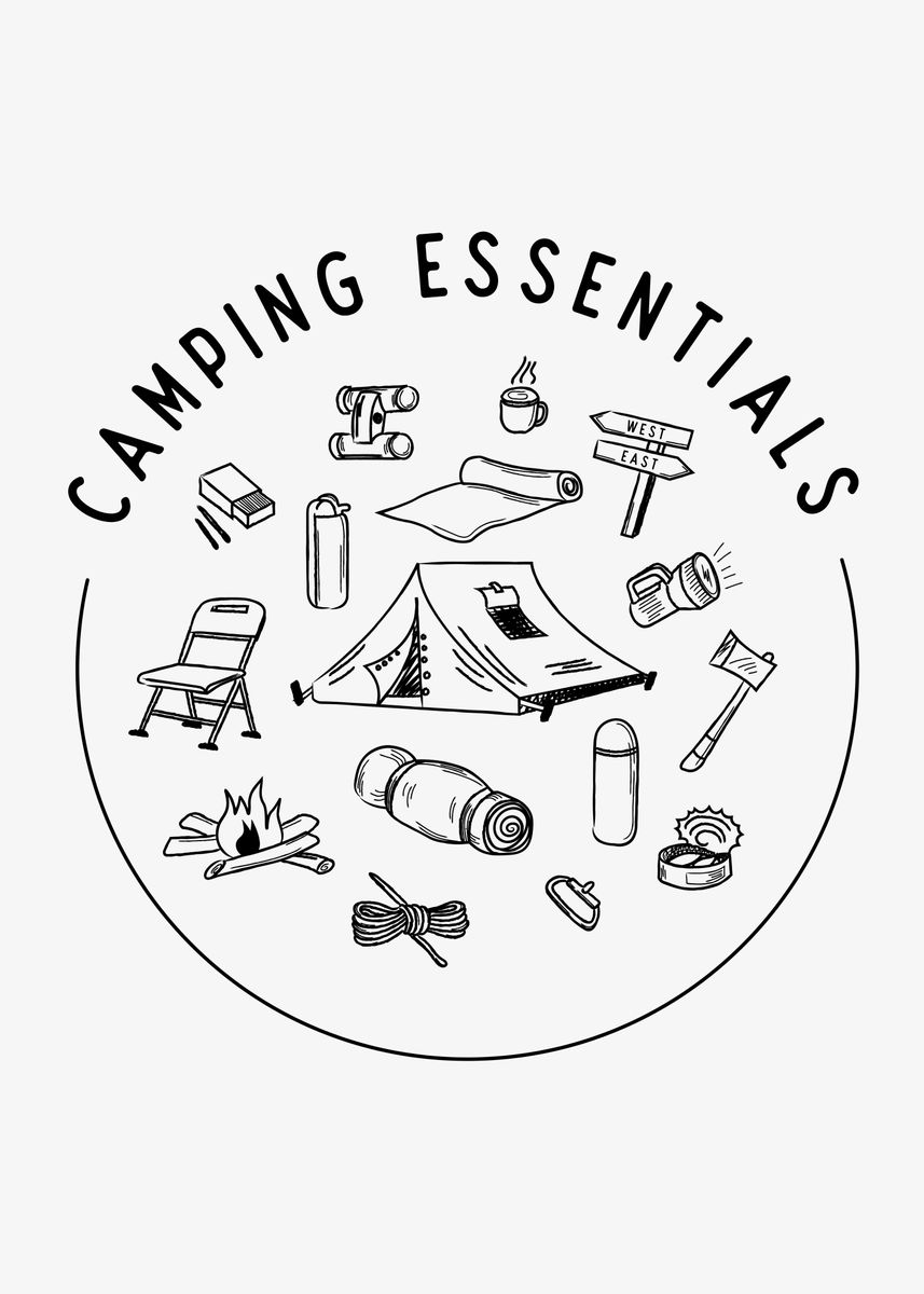 'Camping Essentials' Poster, picture, metal print, paint by Hoodywoody ...