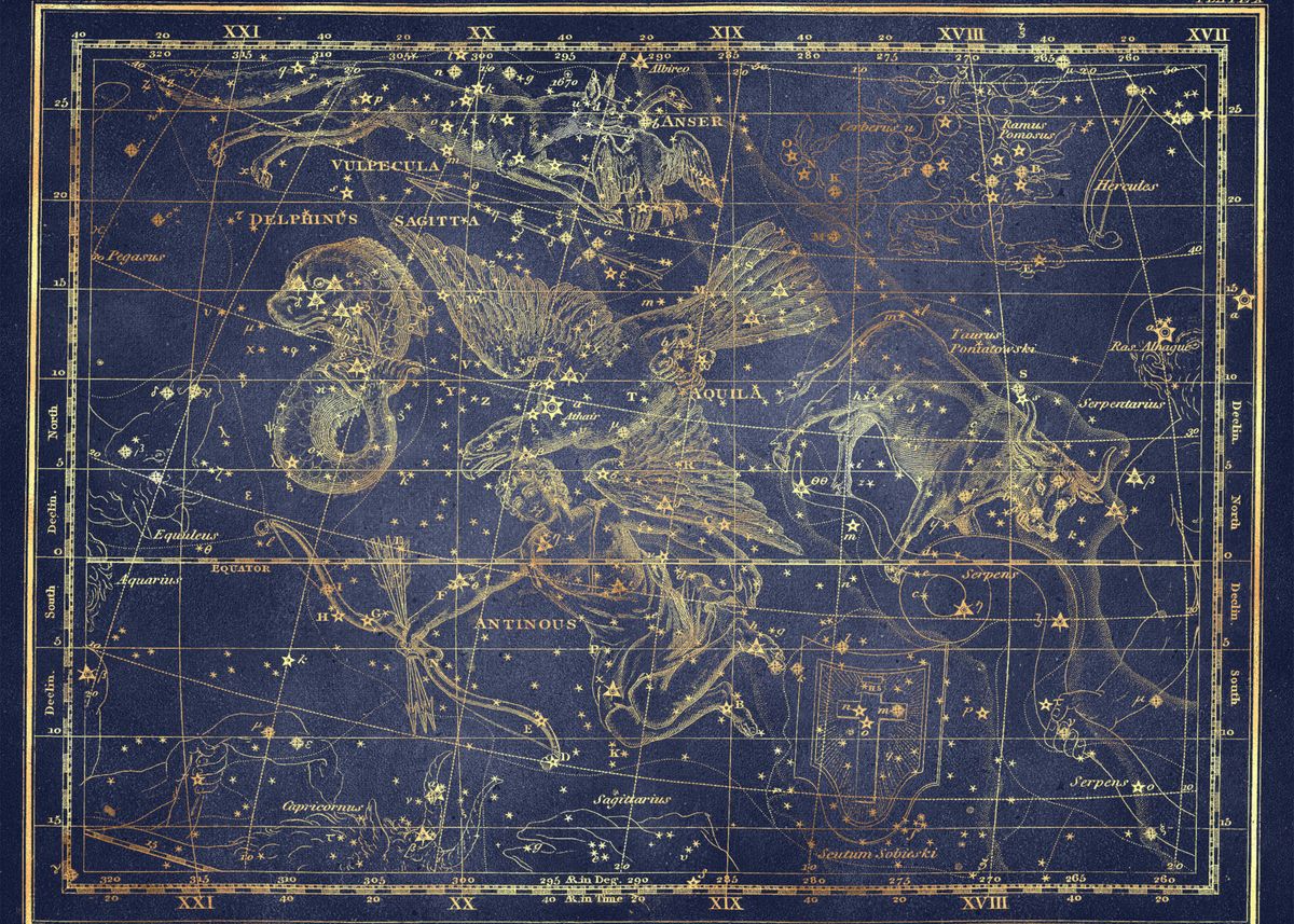 'Blue Gold Star Map 01' Poster by Aloke Design | Displate