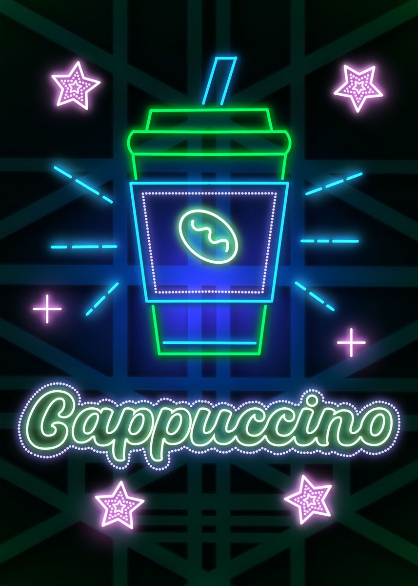 'Cappuccino neon Sign' Poster, picture, metal print, paint by vector ...