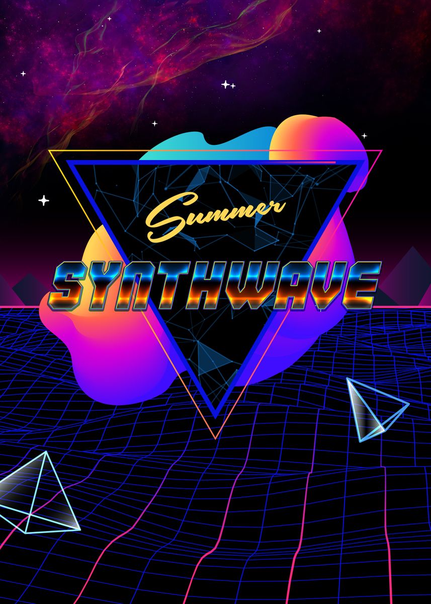 'Neon synthwave horizon' Poster, picture, metal print, paint by ...