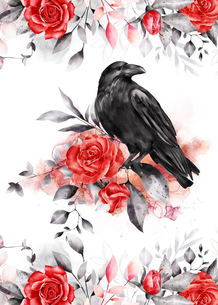 'Rose and Black Crow' Poster, picture, metal print, paint by Tantowi ...
