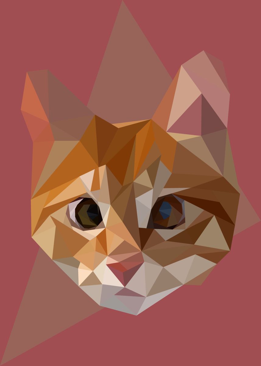 'Cute cat low poly' Poster, picture, metal print, paint by Green Goblin ...