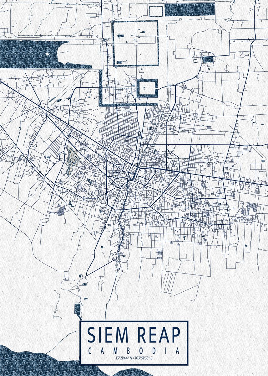 'Siem Reap City Map Coastal' Poster, picture, metal print, paint by ...