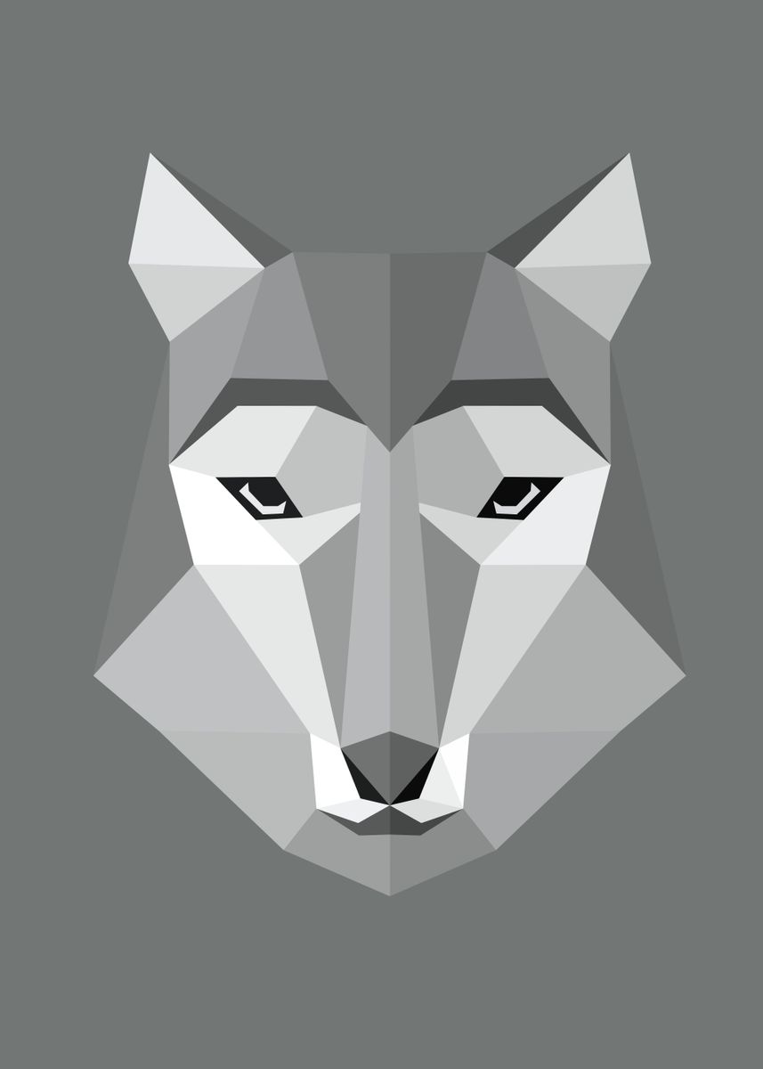 'Low Poly Wolf Monochrome ' Poster, picture, metal print, paint by ...