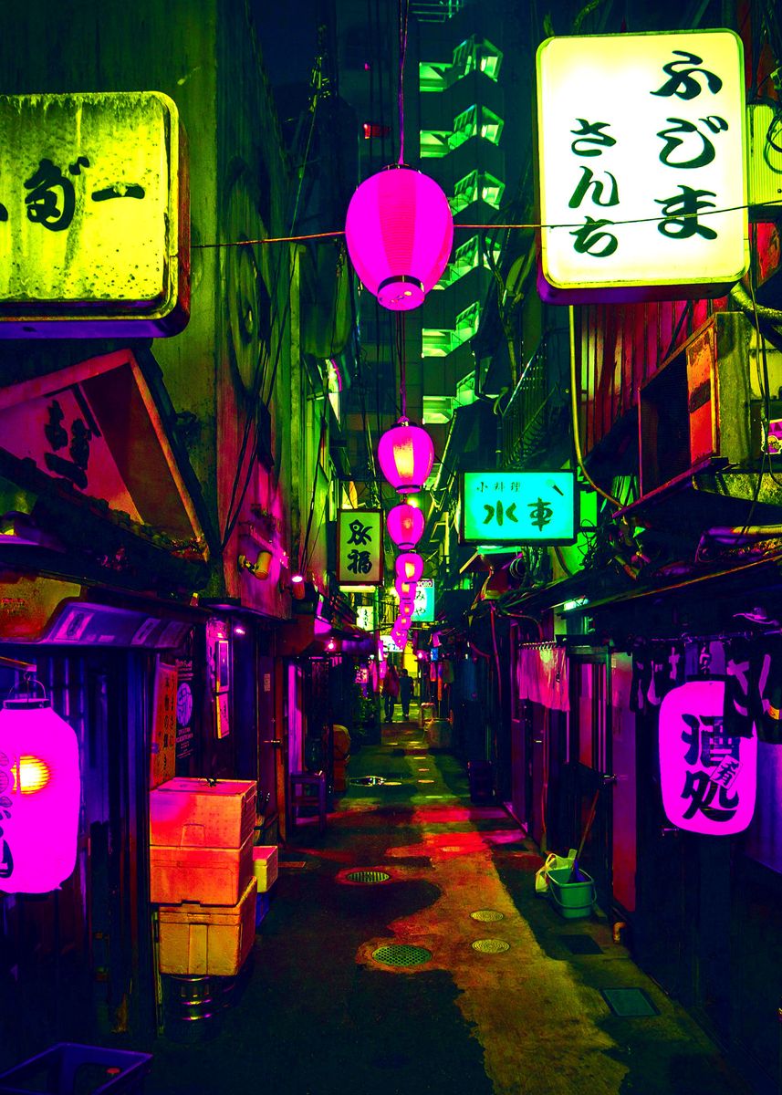 'neon aisle japanese' Poster, picture, metal print, paint by Ziartz ...