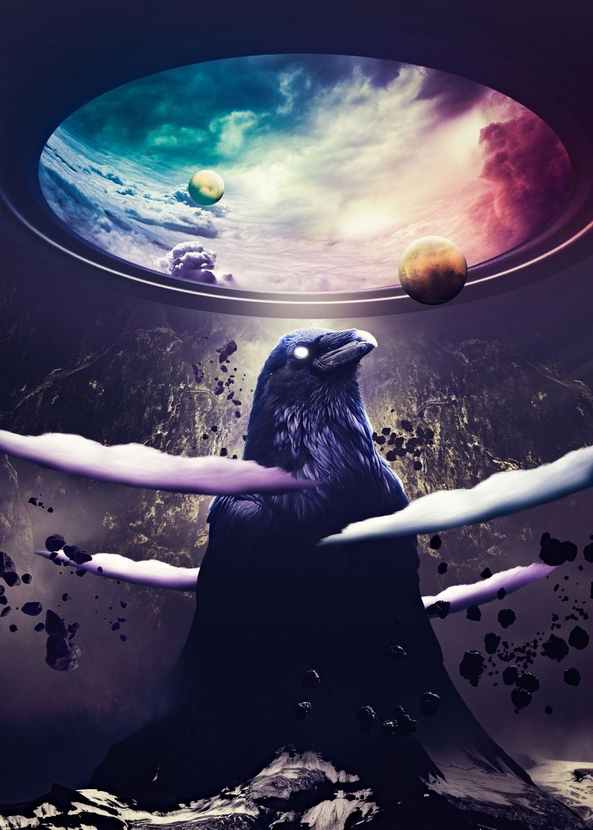 'Raven in the space' Poster, picture, metal print, paint by Patryk ...