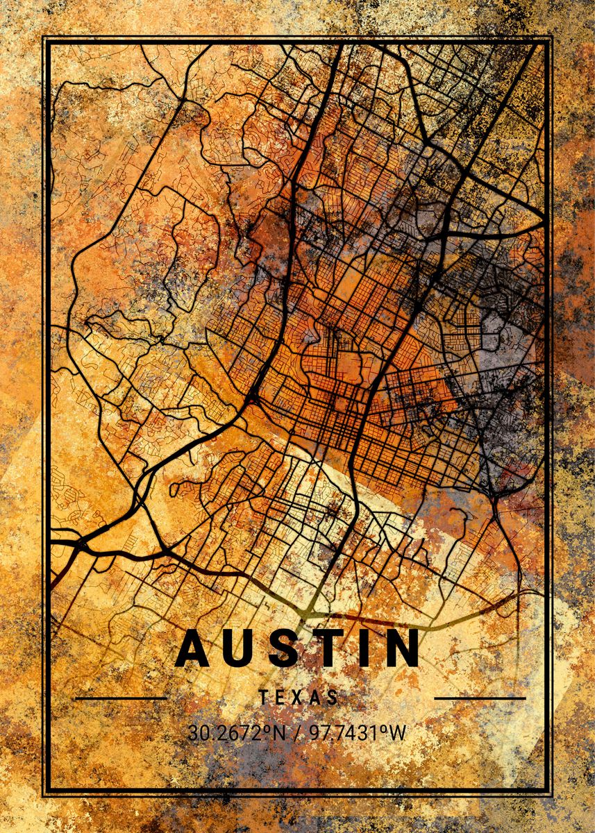 'Austin Texas Map' Poster, picture, metal print, paint by VisionTrend ...
