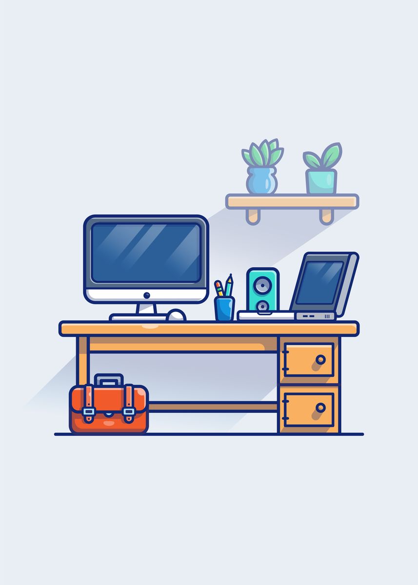 'Workspace Cartoon' Poster, picture, metal print, paint by catalyst ...