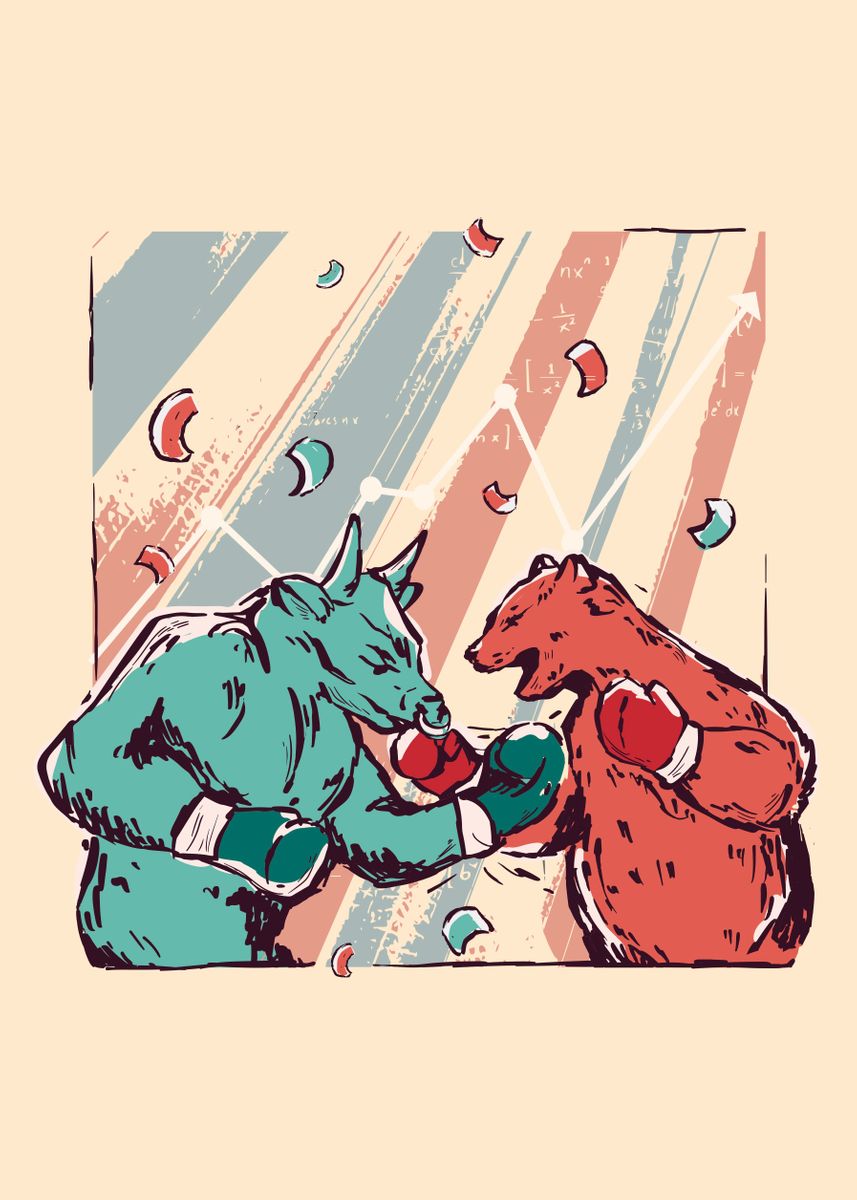 'Bull and bear boxing' Poster, picture, metal print, paint by Simon ...