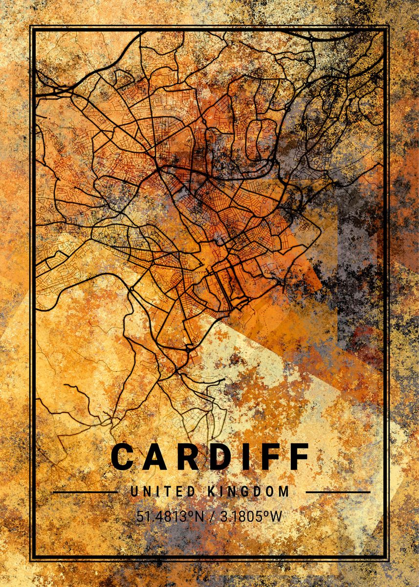 'Cardiff United Kingdom Map' Poster, picture, metal print, paint by ...