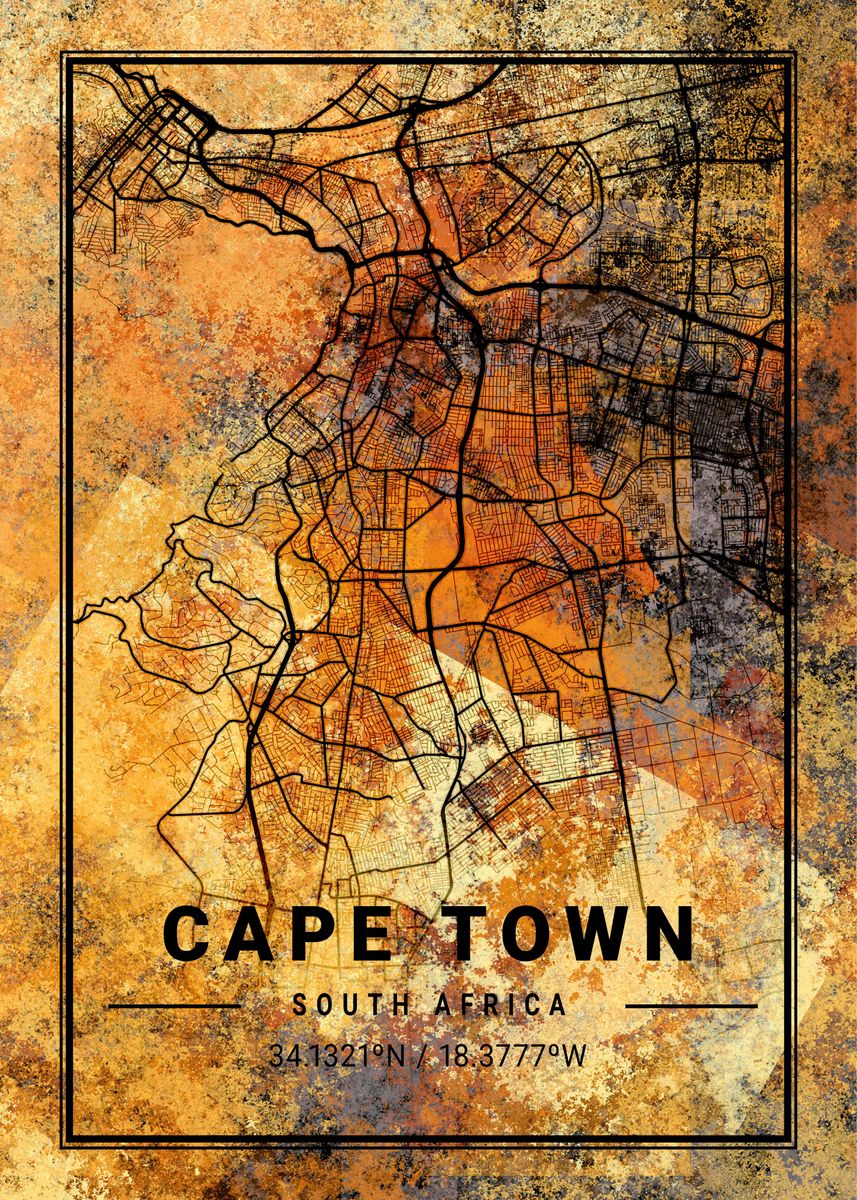 'Cape Town South Africa Map' Poster, picture, metal print, paint by ...
