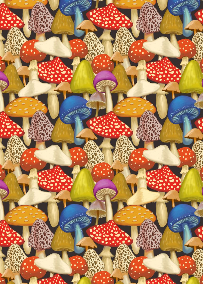 'Mushroom Pattern' Poster, picture, metal print, paint by Psyl0 | Displate