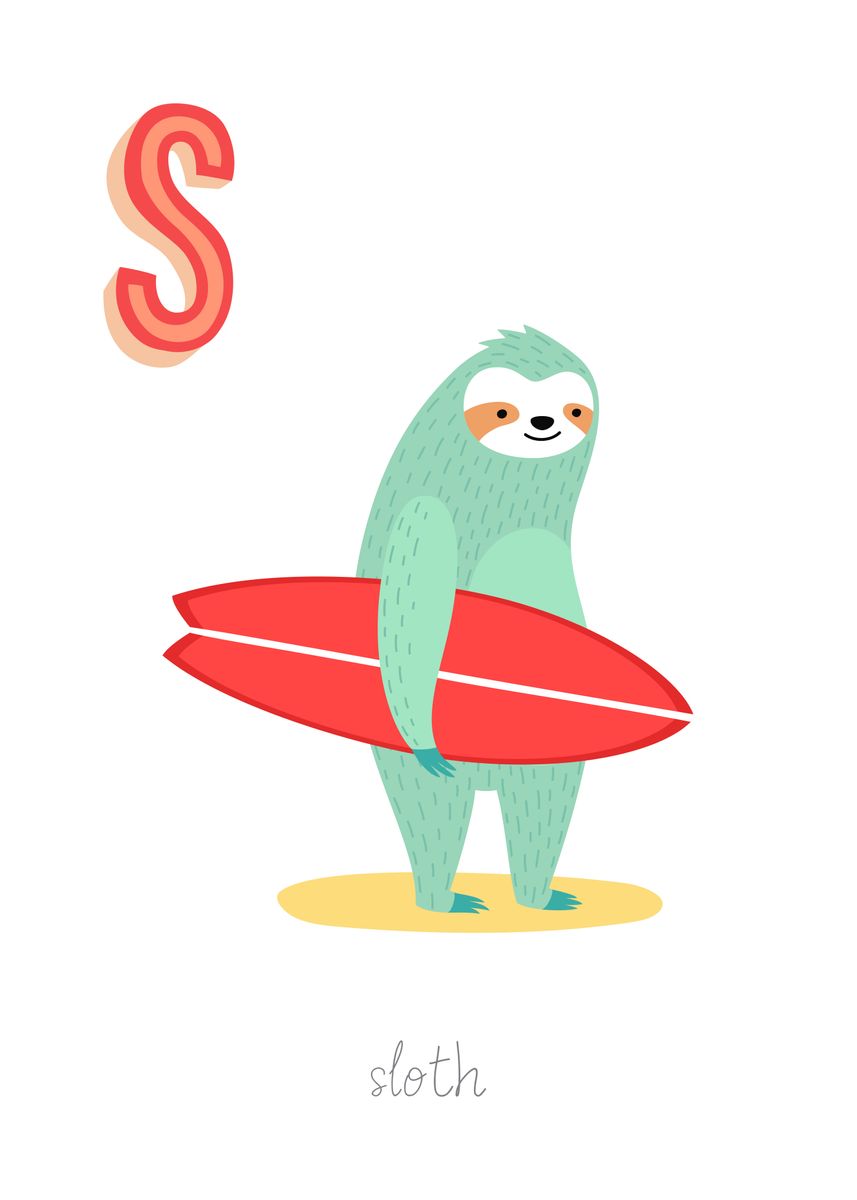 'Animal Alphabet S Sloth' Poster, picture, metal print, paint by ...