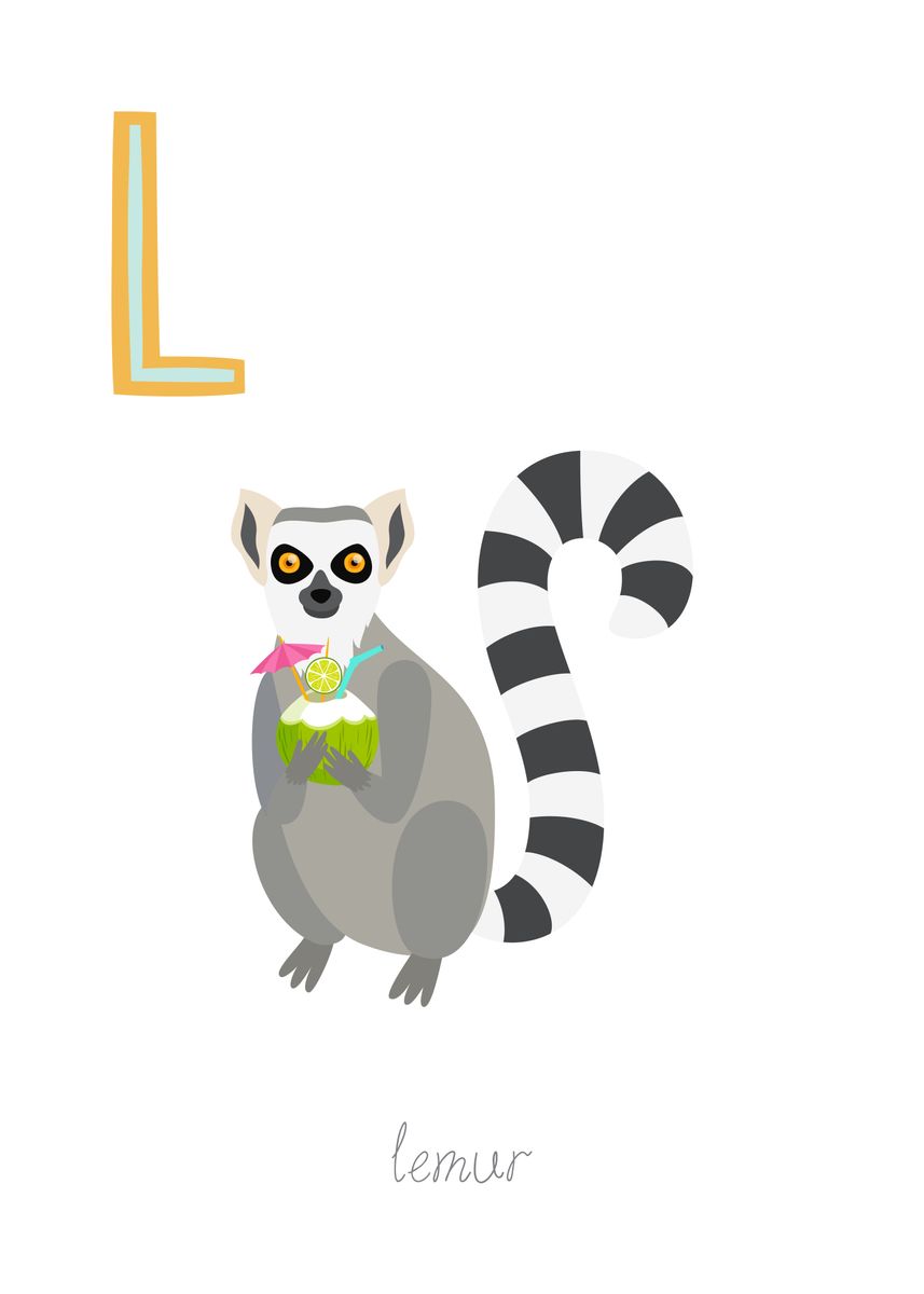 'Animal Alphabet L Lemur' Poster, picture, metal print, paint by ...